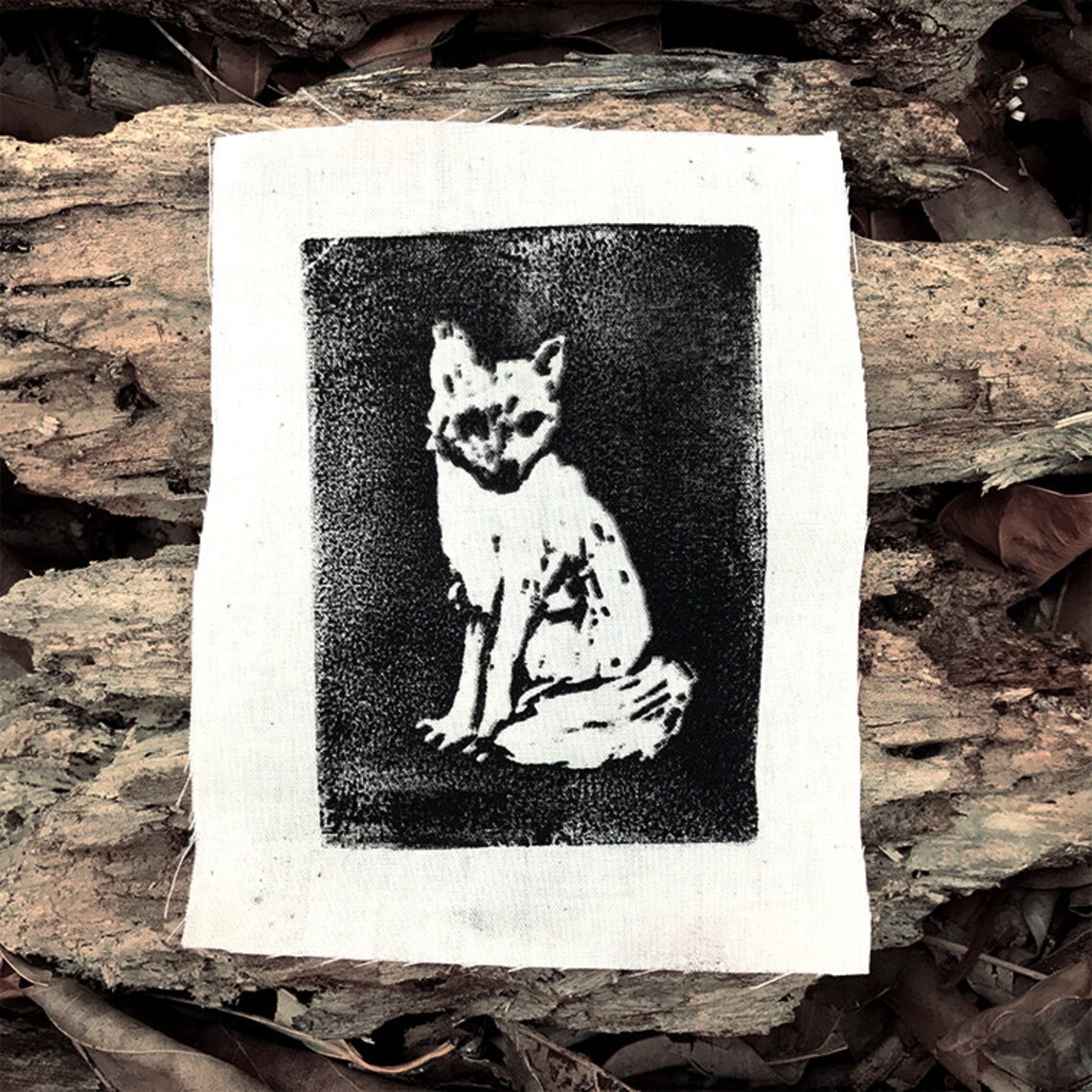 Fox Drawing // Back Patch // Punk Patch // Relief Print // - Etsy