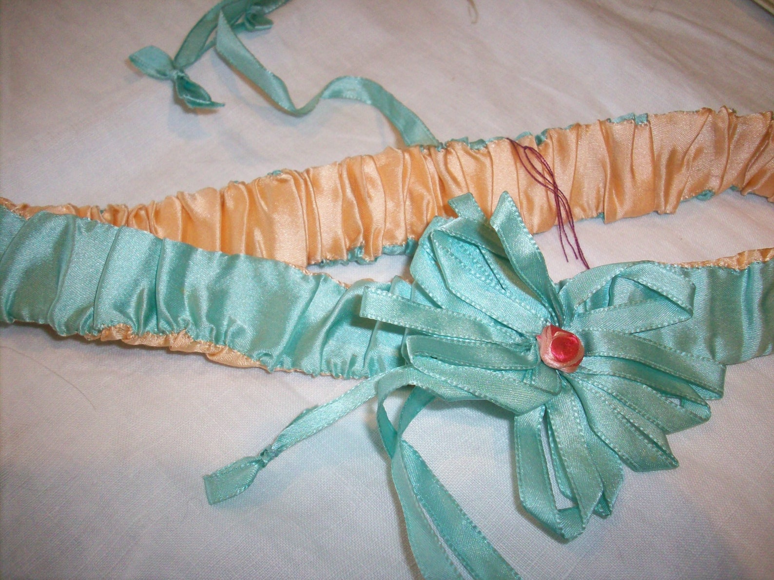 Set of Two Turquoise Ribbon Work Garters Silk Authentic 1920s - Etsy