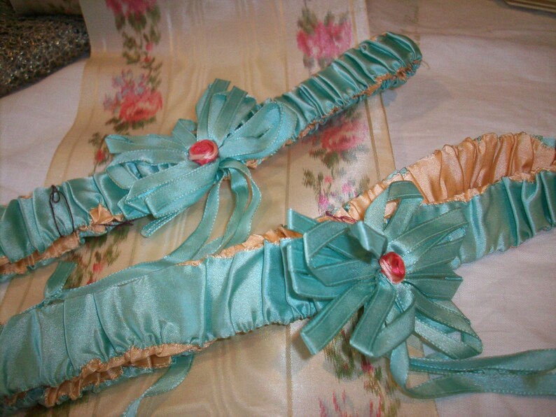 Set of Two Turquoise Ribbon Work Garters Silk Authentic 1920s - Etsy