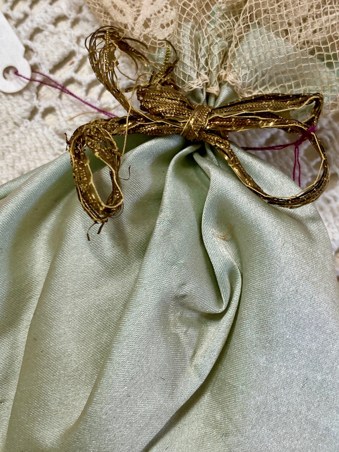 Antique Silk and Lace Sachet of Ribbon With Metal Tie 1910s | Etsy