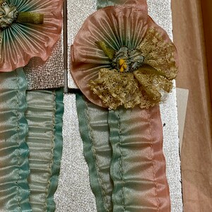 Breathtaking Set of Two Aqua/pink Ombre Ribbon Work Garters Silk ...