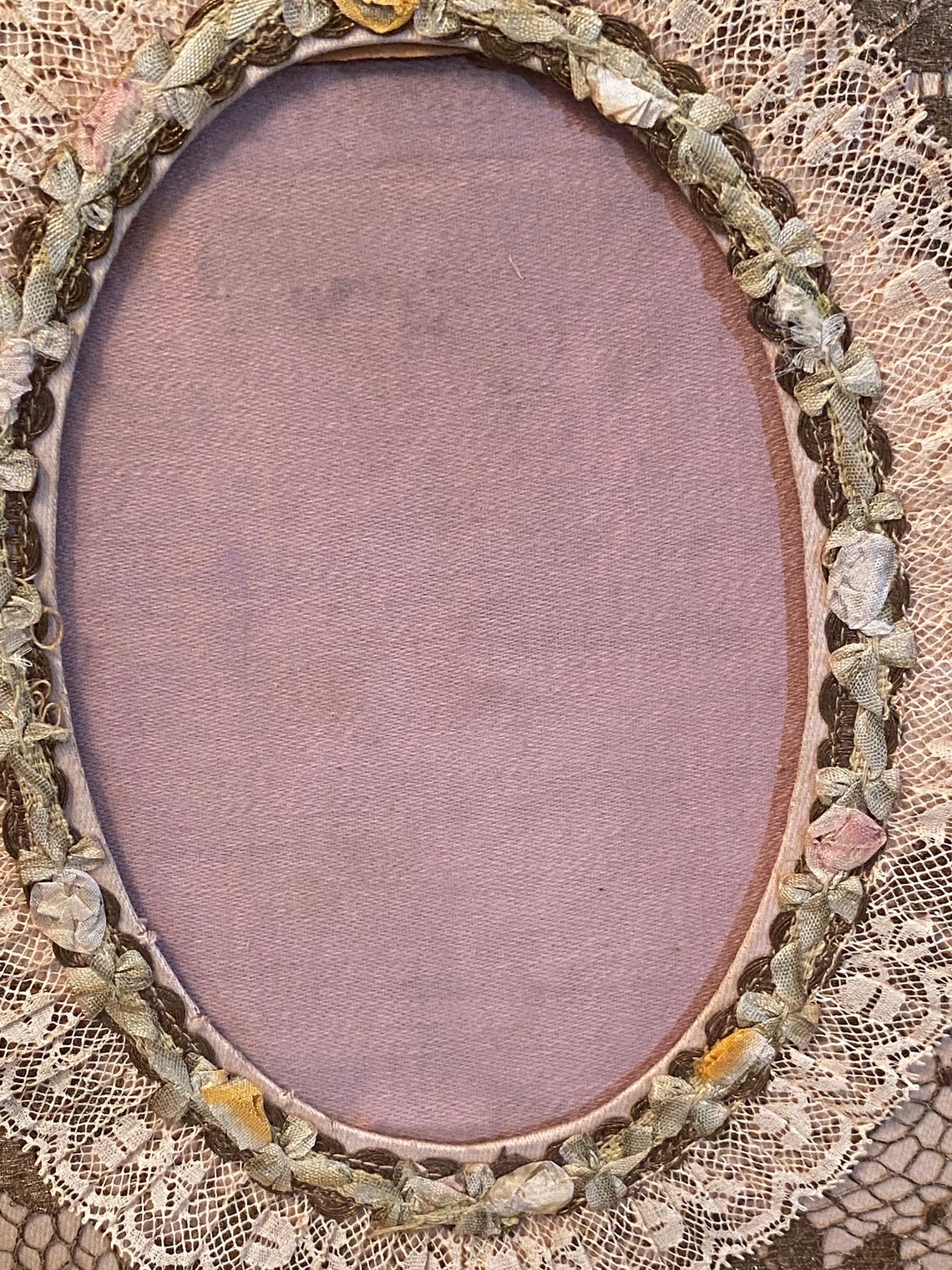 Antique frame with garland silk ribbon encircling frame lace | Etsy