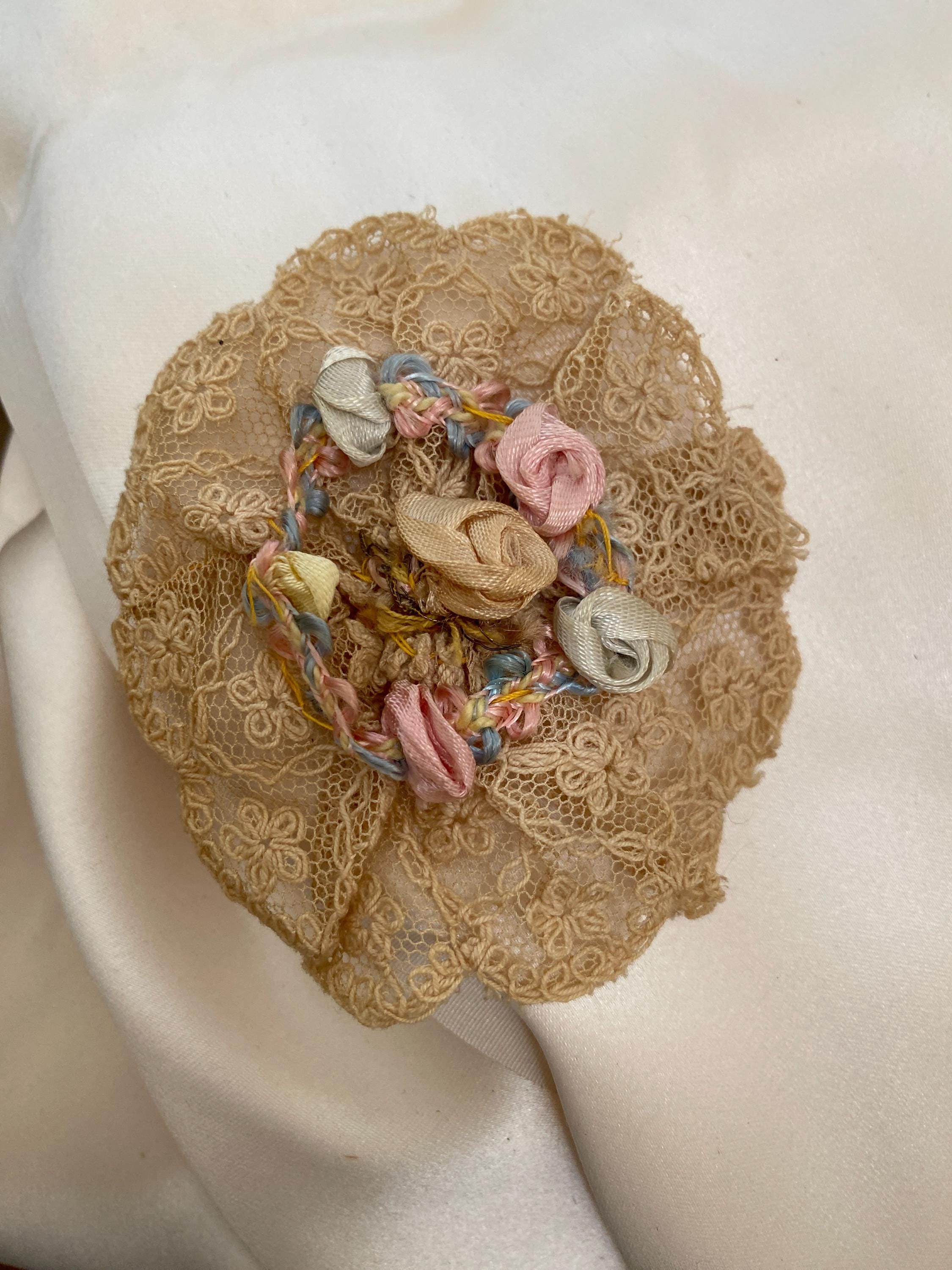 Antique Ribbon Work 1920s Flowers on Lace - Etsy