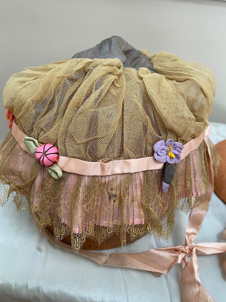 Lovely Antique Adult Size Night Cap With Ribbon Work Silk and Gold ...