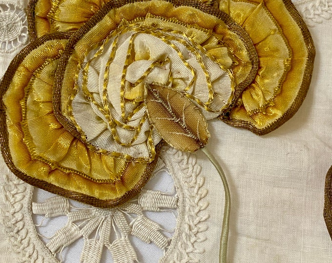 French Antique Silk Ribbon Work Authentic 1920s in Two Different Colors ...