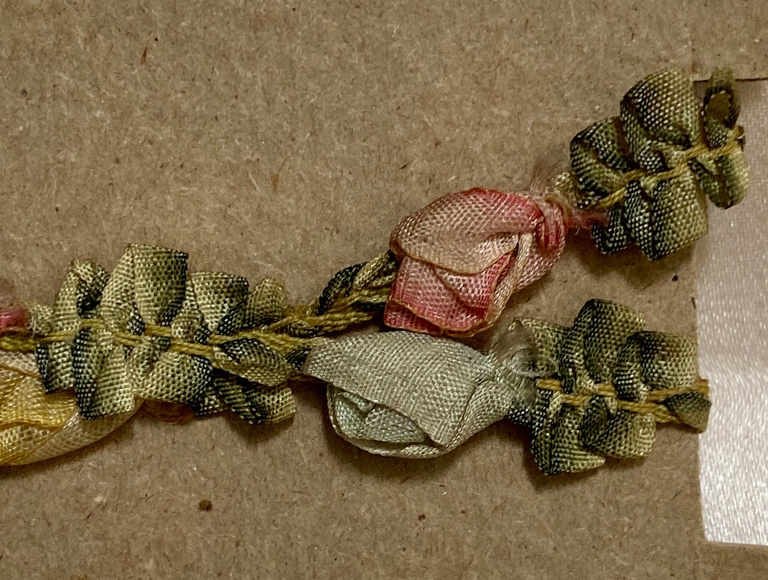 9.5 Inches of Rococo Antique Silk Ribbon Work Authentic 1910s Garland ...