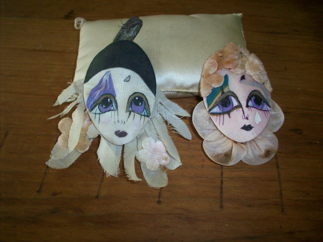 Rare Silk Hand Painted Flapper Mirror Faces Antique Authentic Ribbon ...