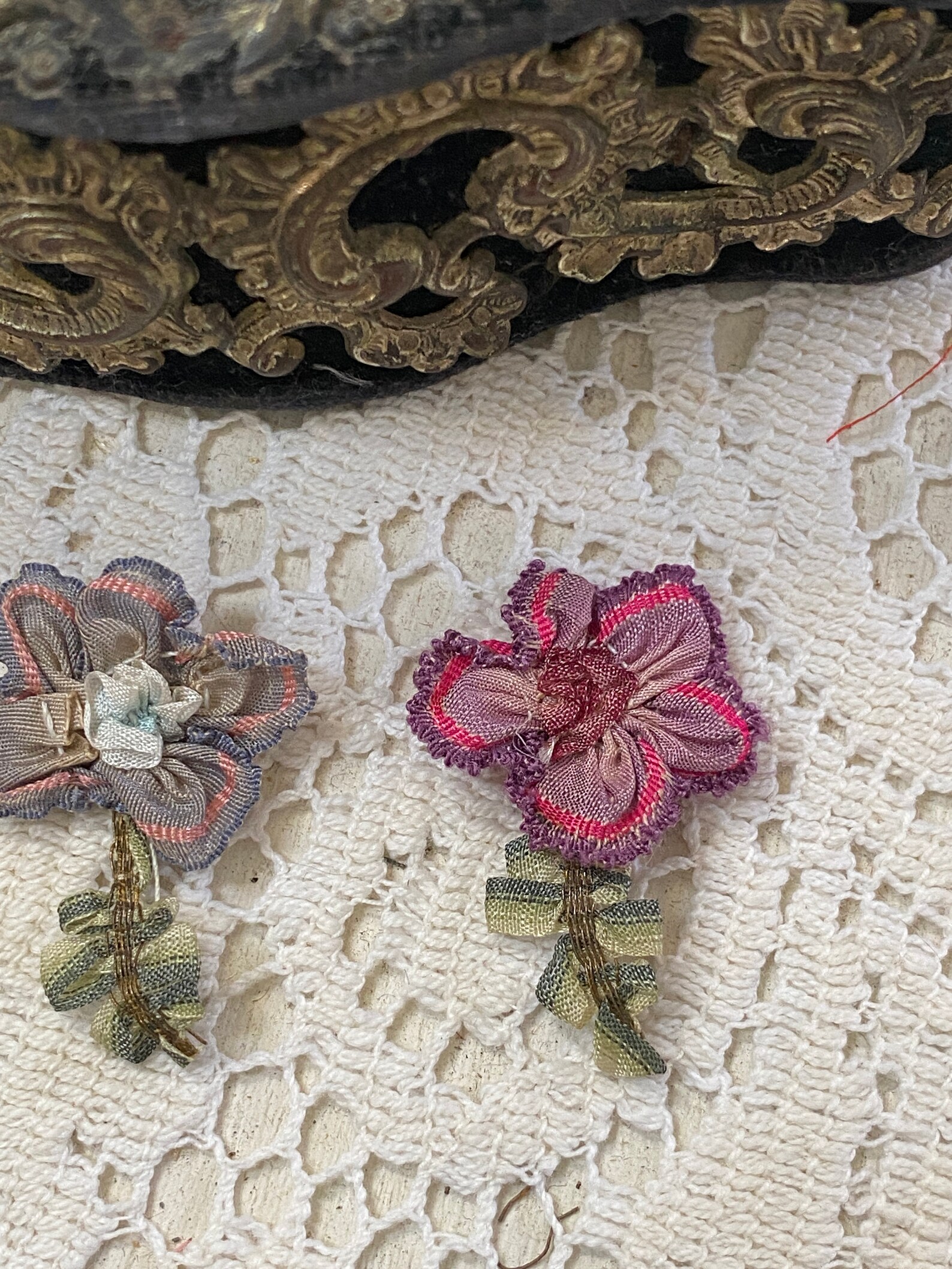Exquisite Ribbon Work Silk Flowers Antique - Etsy
