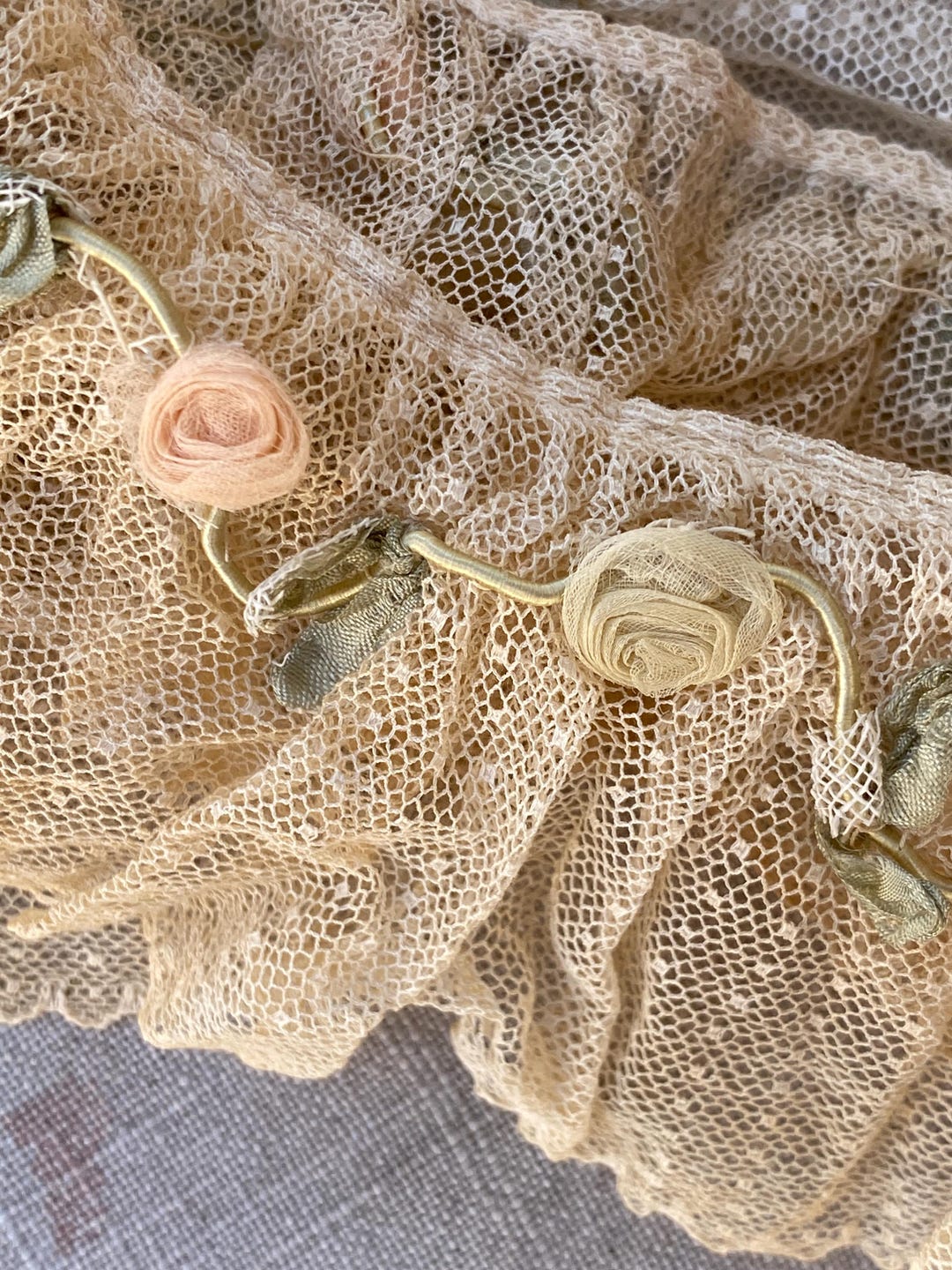 Garland Ribbon Work Silk on a Fine Cotton Ruffle Point De Esprit ...