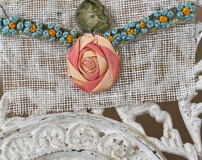 Exceptional Unusual Antique Authentic Ribbon Work With Tassels Metal ...