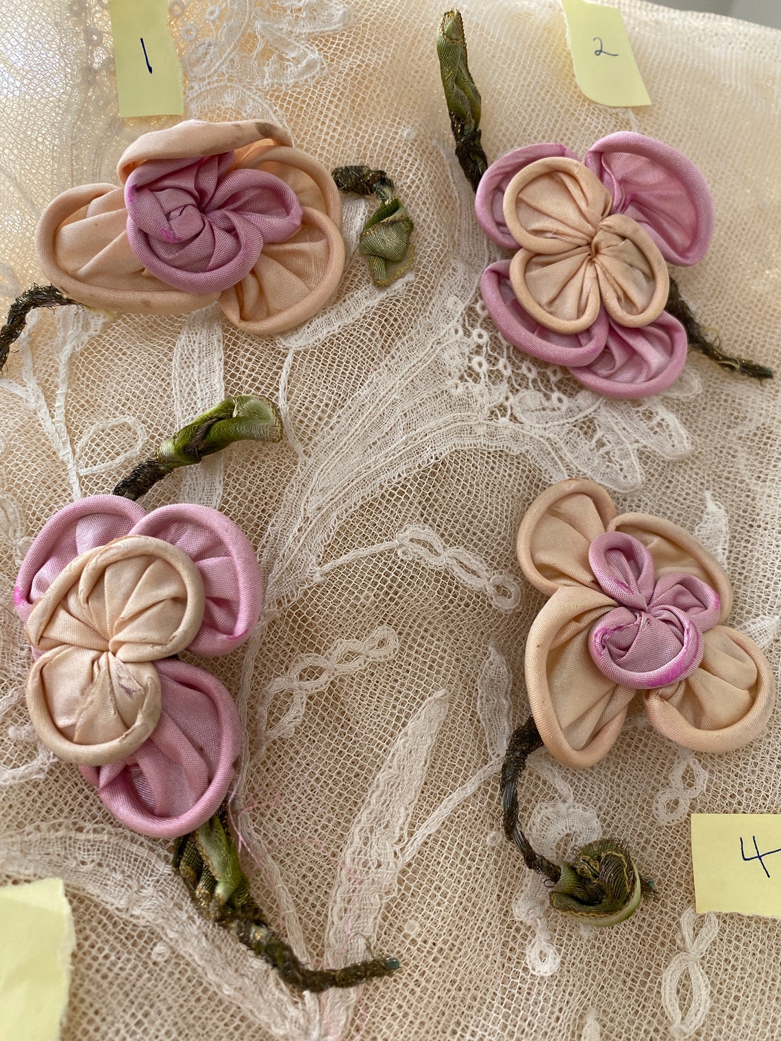 Antique Rare Ribbon Work Flower Great Colors Silk | Etsy