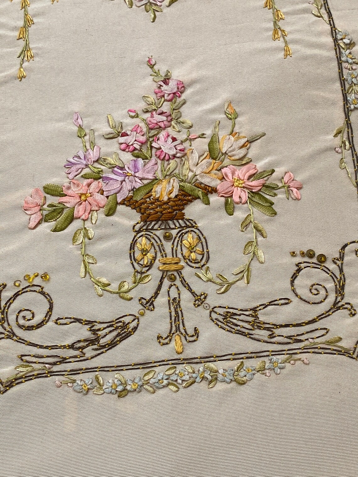 Gorgeous Antique Authentic Ribbon Work Art Silk and Metal | Etsy