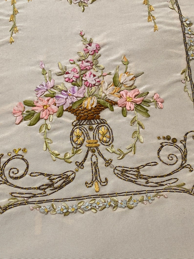 Gorgeous Antique Authentic Ribbon Work Art Silk and Metal | Etsy