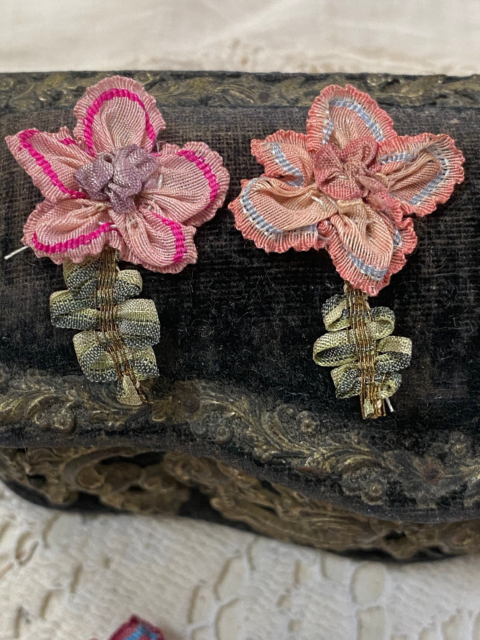 Exquisite Ribbon Work Silk Flowers Antique - Etsy