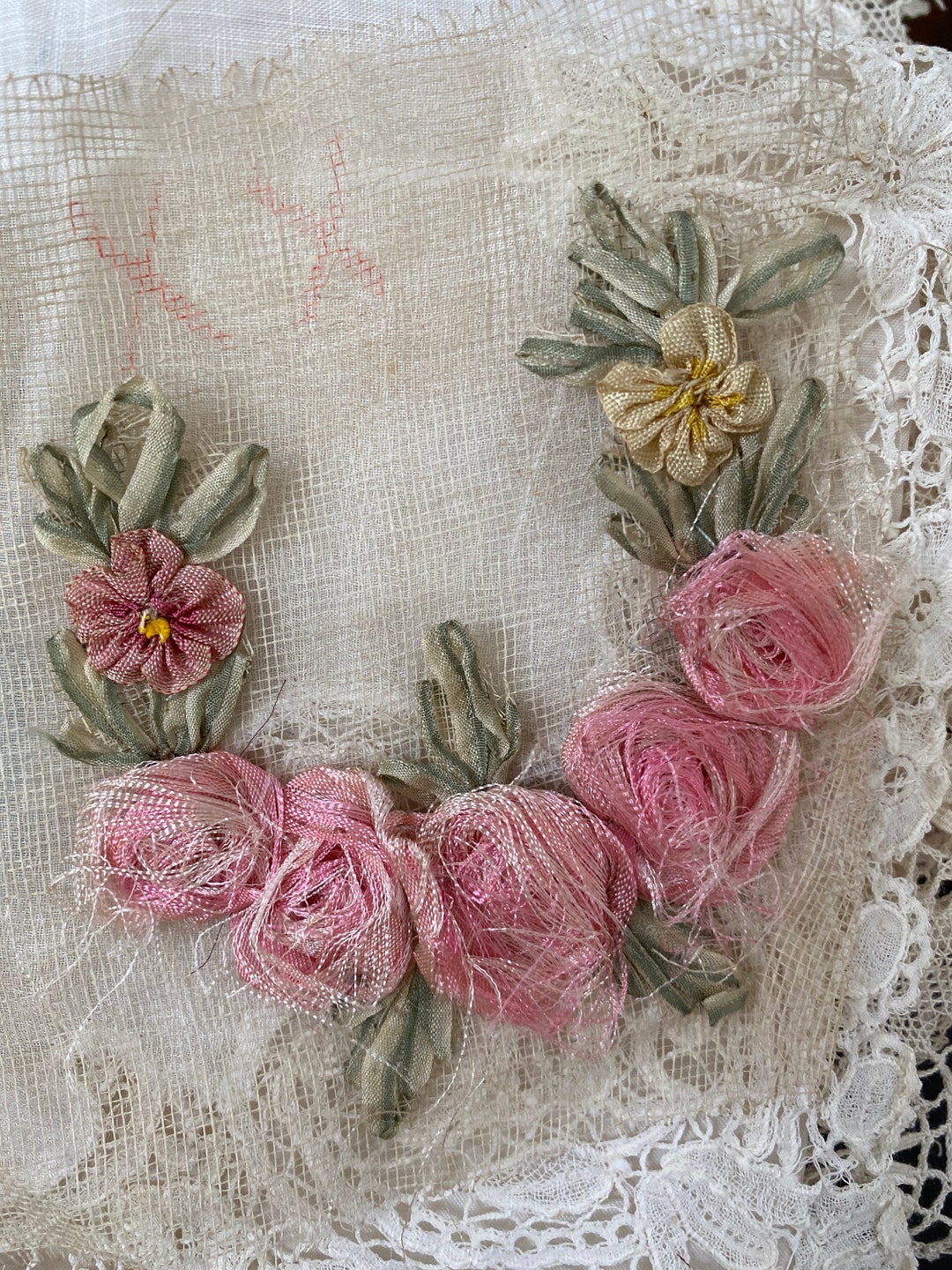 Antique Silk Ribbon Work Authentic 1920s - Etsy