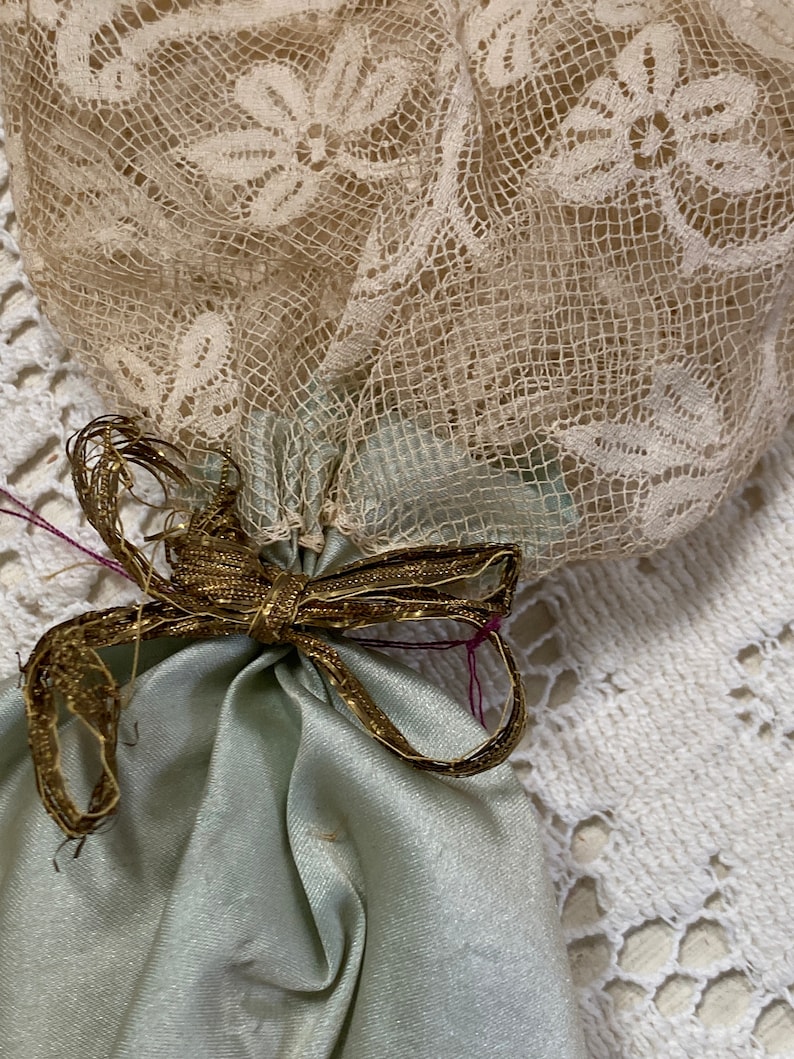 Antique Silk and Lace Sachet of Ribbon With Metal Tie 1910s Authentic ...