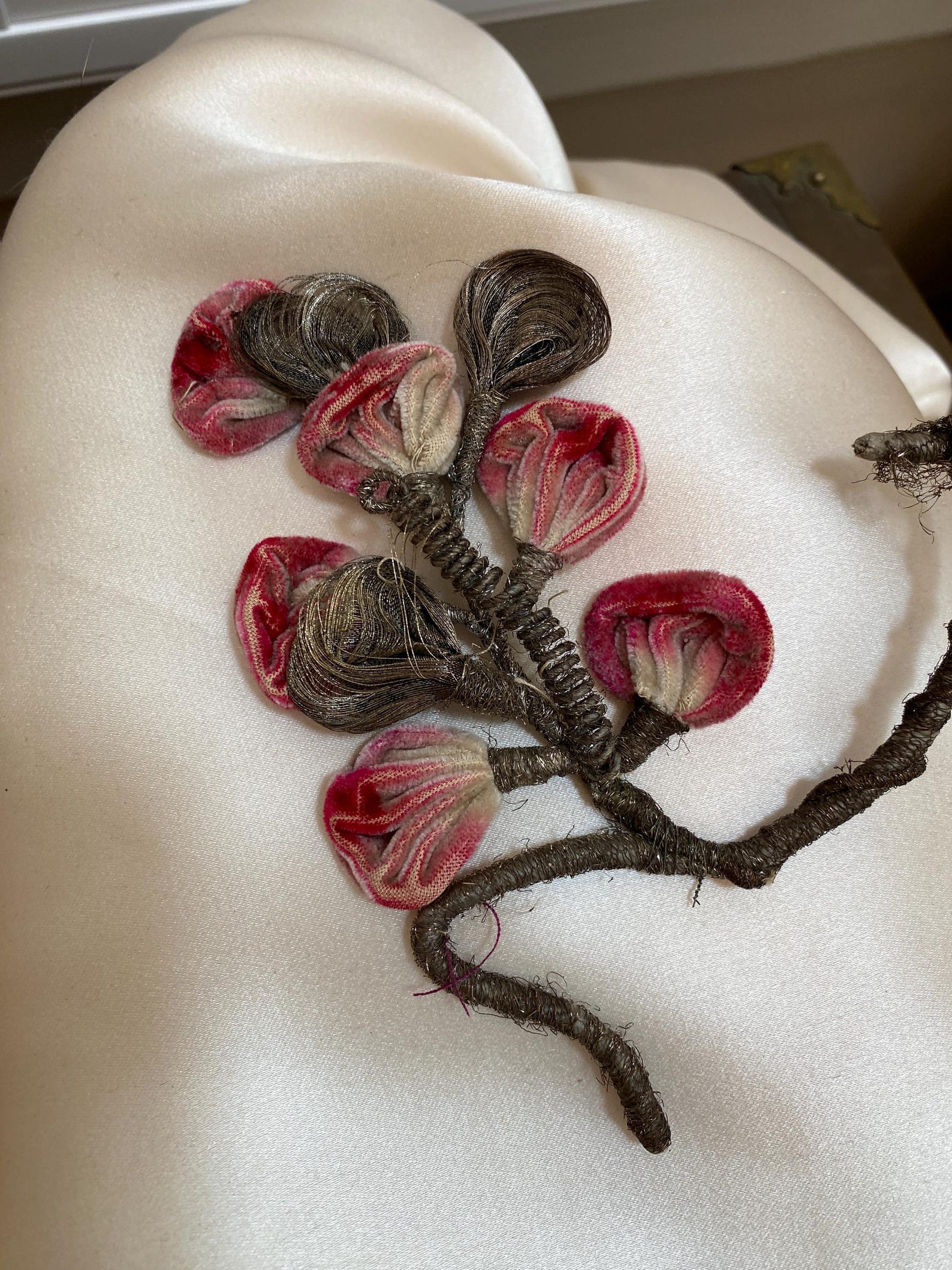 Antique Silk Ribbon Work Flower Authentic 1900s Metal/silk - Etsy