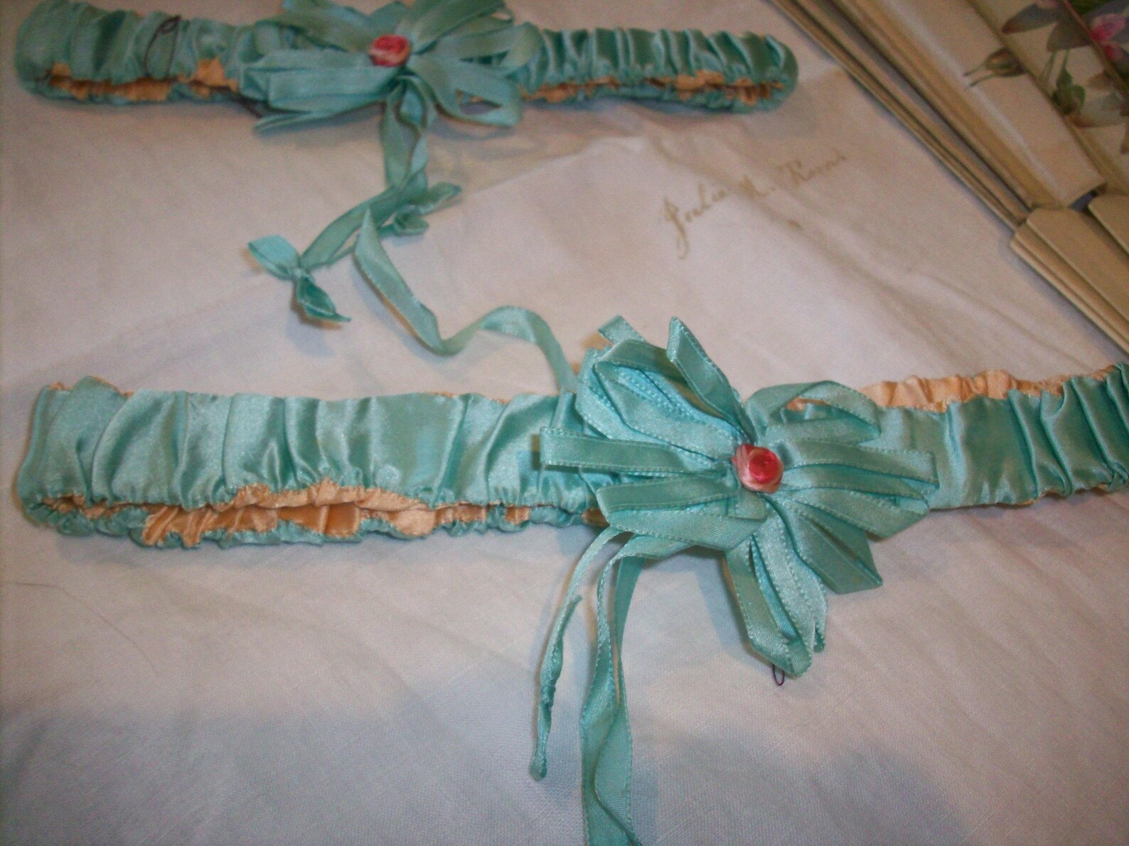Set of Two Turquoise Ribbon Work Garters Silk Authentic 1920s - Etsy