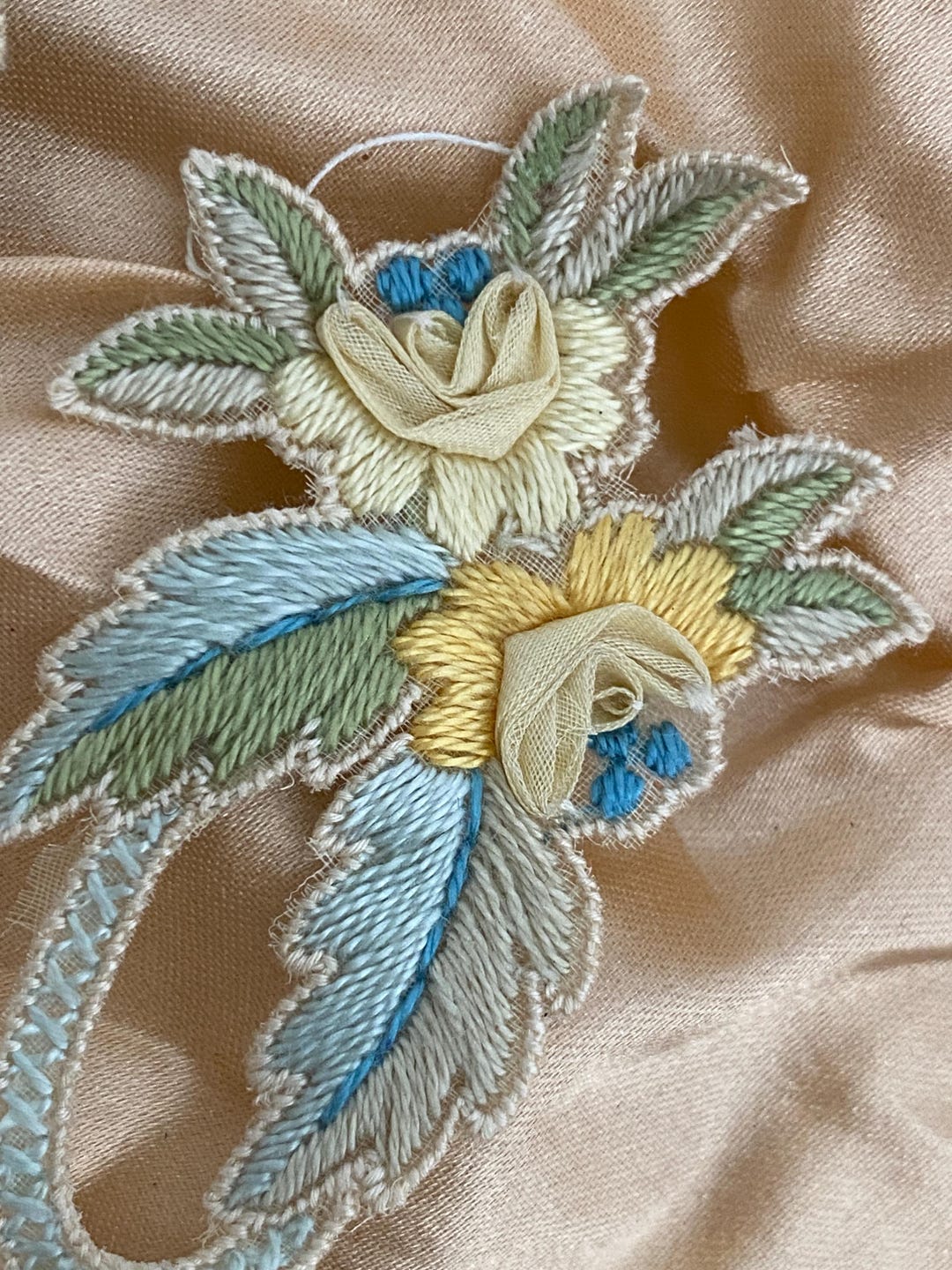 Ribbon Work Antique Flower Appliques - Etsy