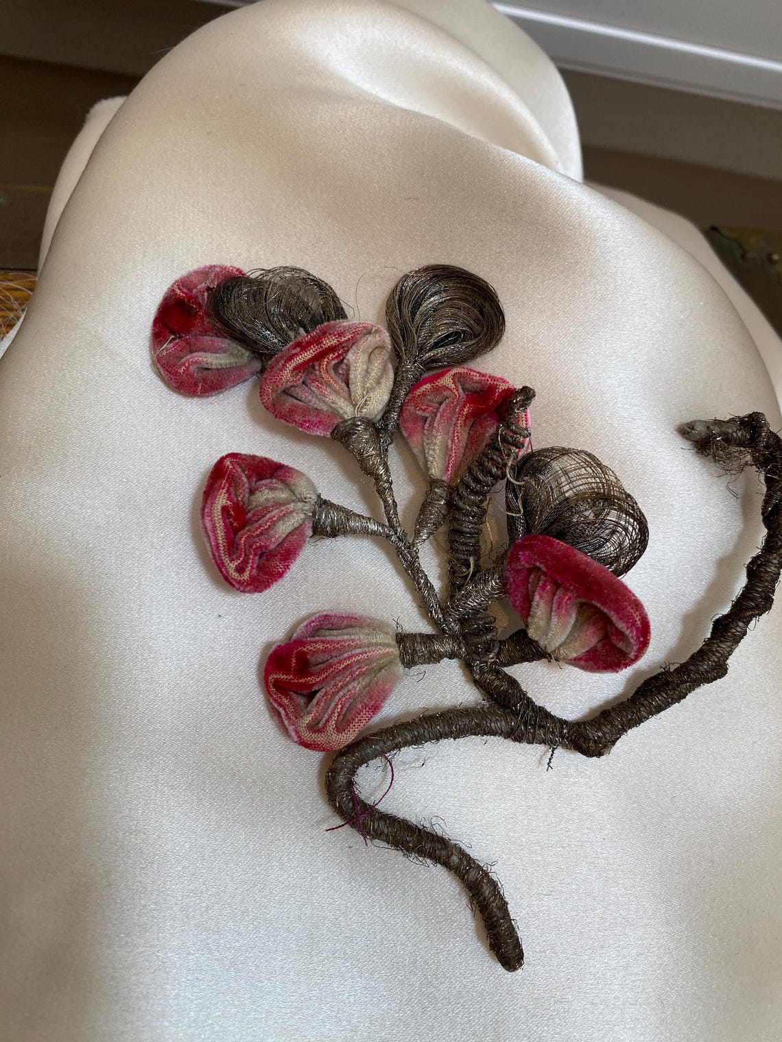 Antique Silk Ribbon Work Flower Authentic 1900s Metal/silk - Etsy