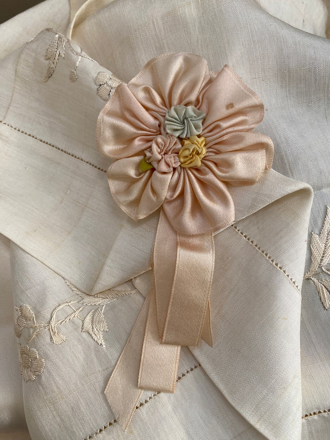 Authentic Ribbon Work Wedding Silk Ribbon Antique Pin - Etsy