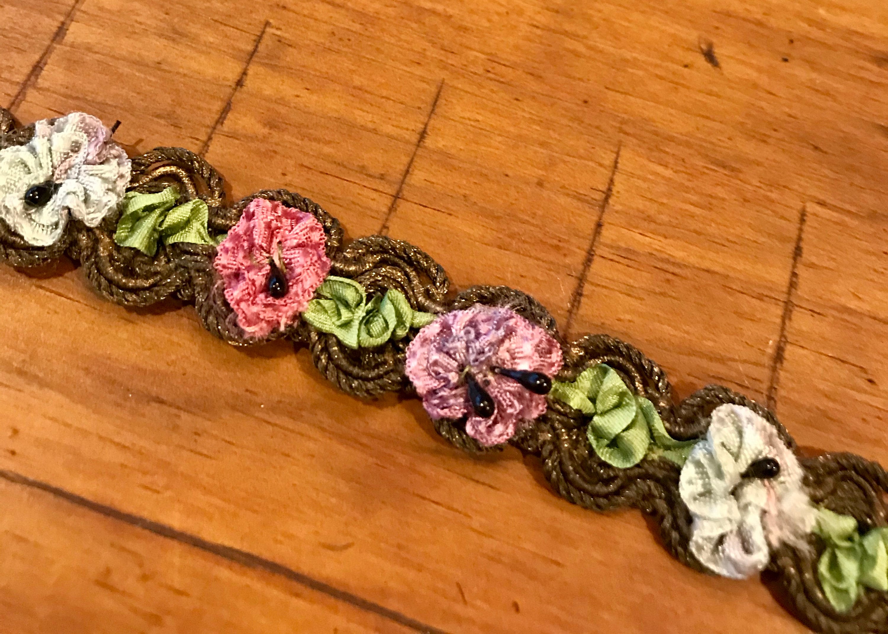 Rare Antique Authentic Ribbon Work Silk/metal Garland - Etsy