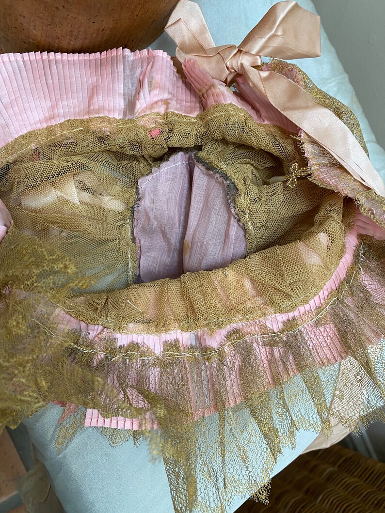 Lovely Antique Adult Size Night Cap With Ribbon Work Silk and Gold ...