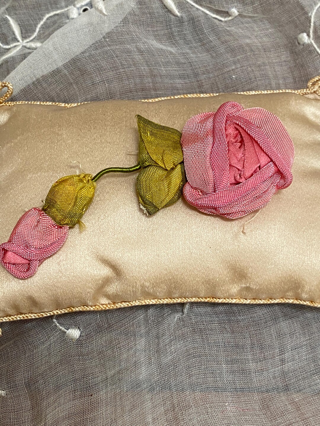 Authentic Ribbon Work Wedding Silk Ribbon Antique Pink Rose - Etsy