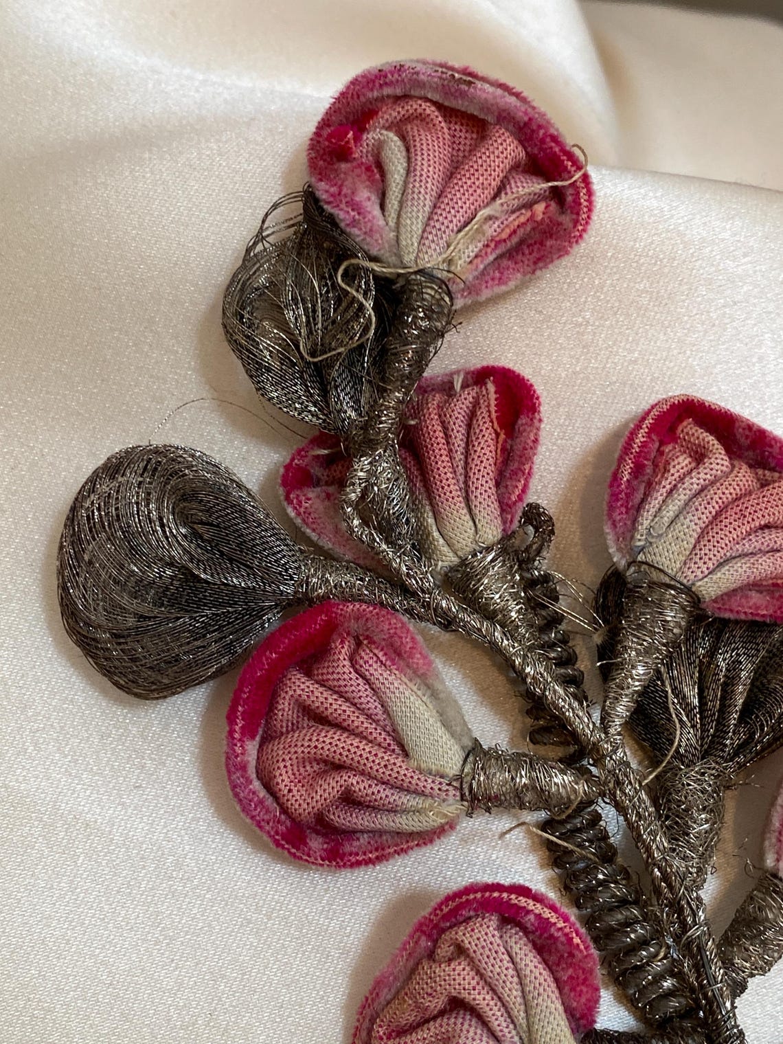 Antique Silk Ribbon Work Flower Authentic 1900s Metal/silk - Etsy