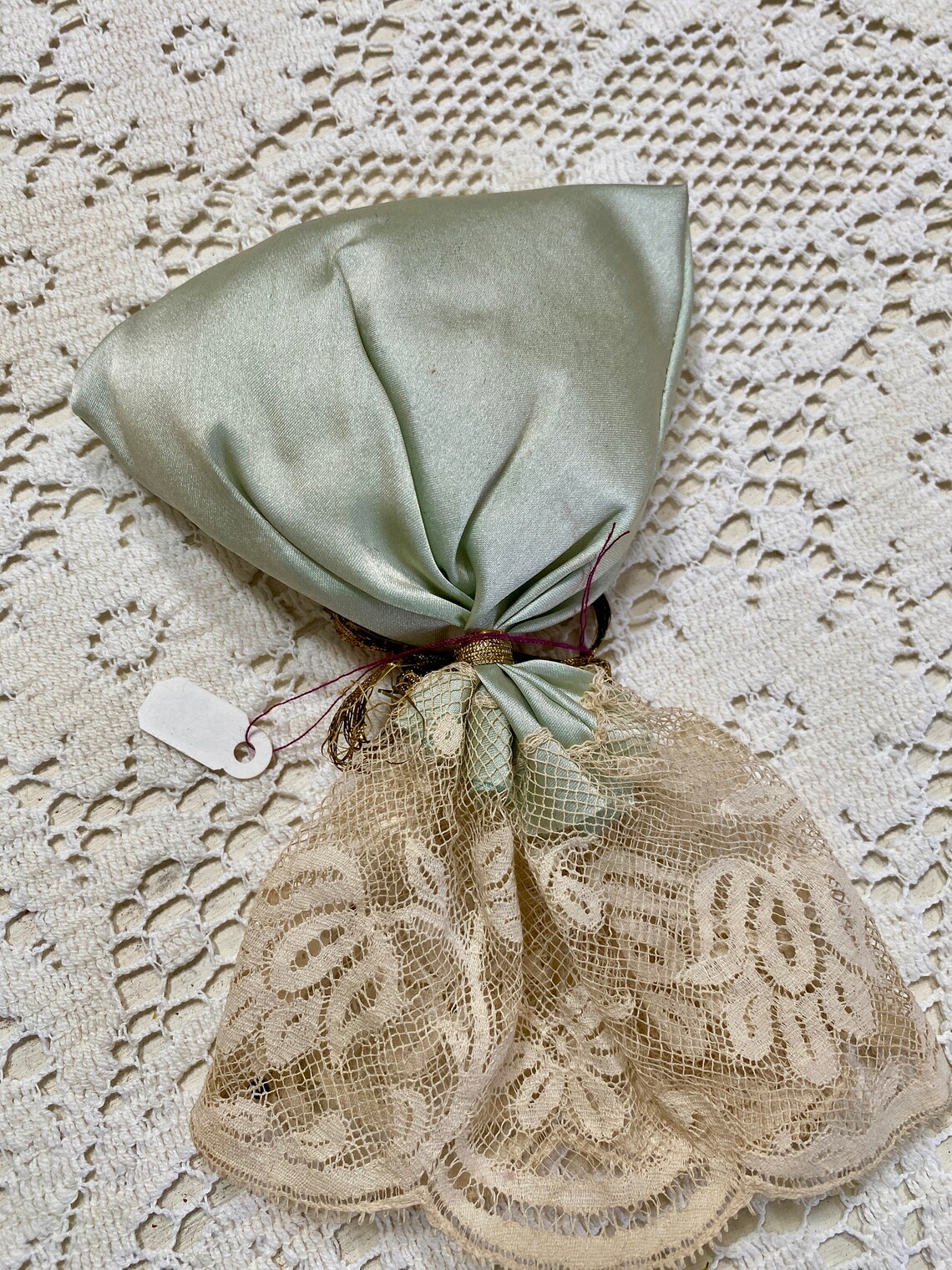Antique Silk and Lace Sachet of Ribbon With Metal Tie 1910s Authentic ...