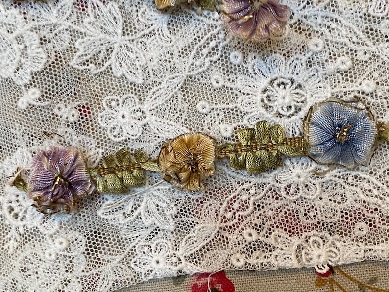 Very Rare Antique Authentic Ribbon Work Silk and Metal Garland Rococo 1 ...