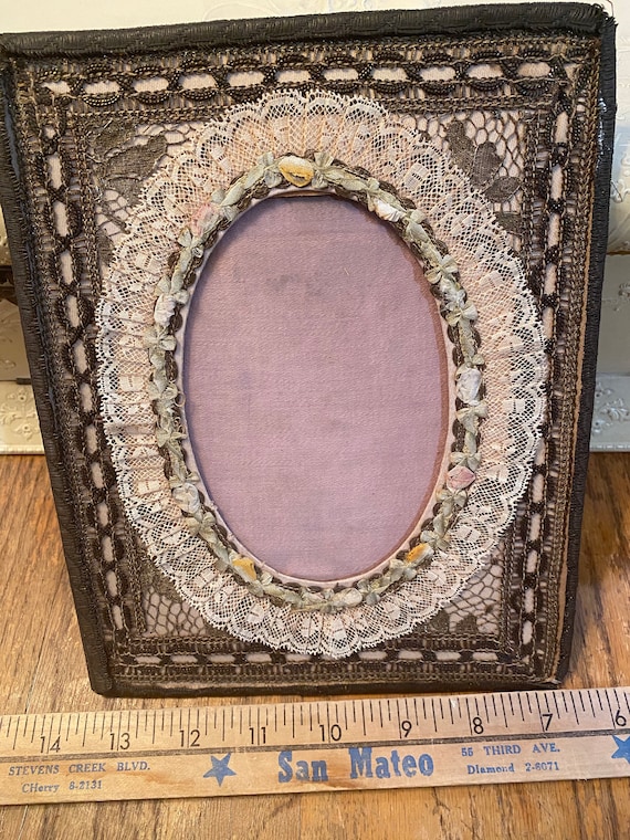 Antique frame with garland silk ribbon encircling frame lace | Etsy