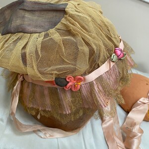 Lovely Antique Adult Size Night Cap With Ribbon Work Silk and Gold ...