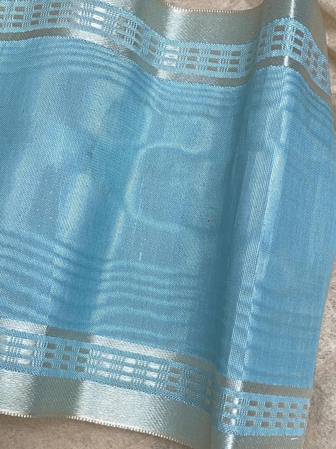 Rare Silk Blue Moire With Design Ribbon 3.75