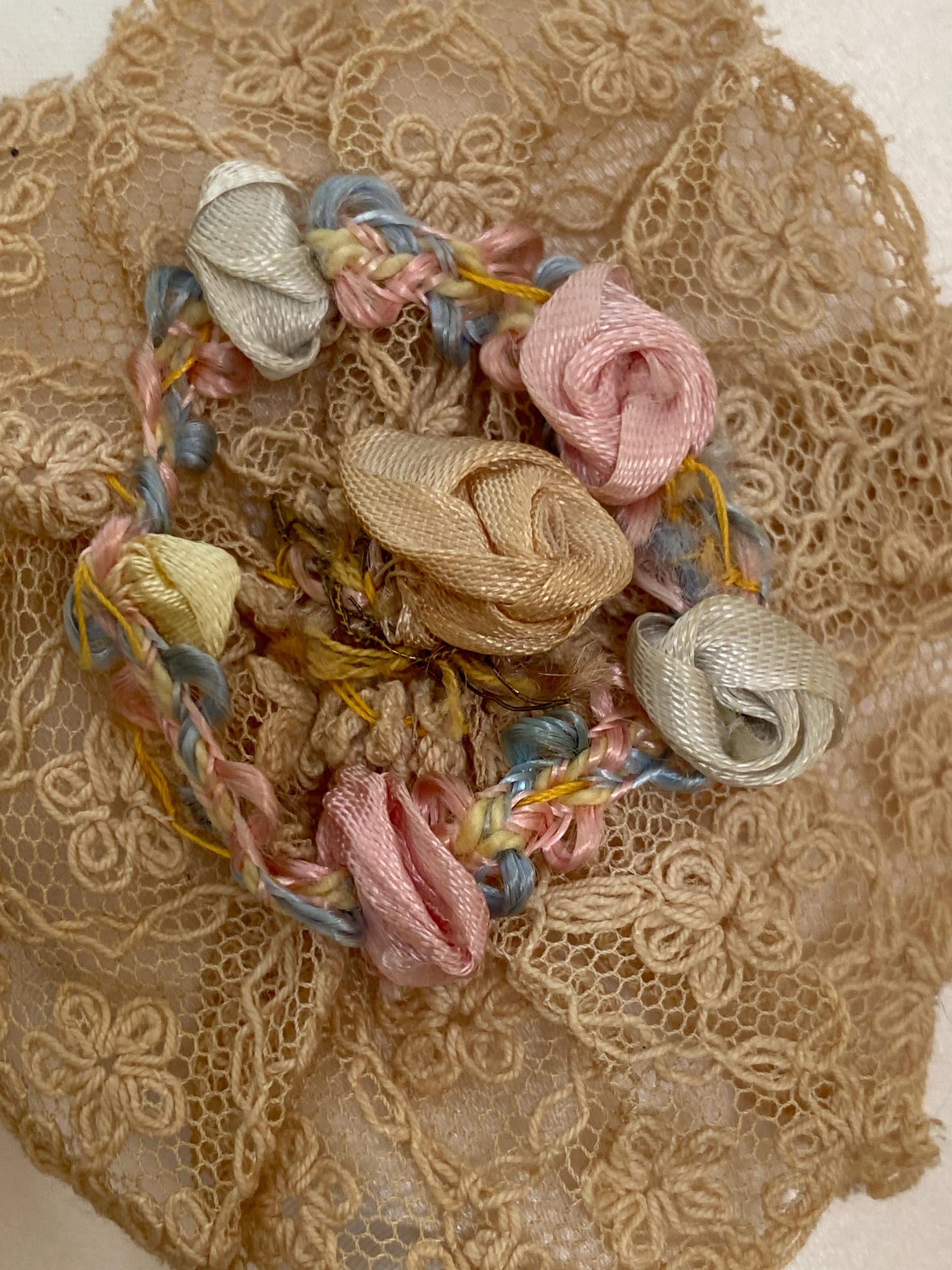 Antique Ribbon Work 1920s Flowers on Lace - Etsy