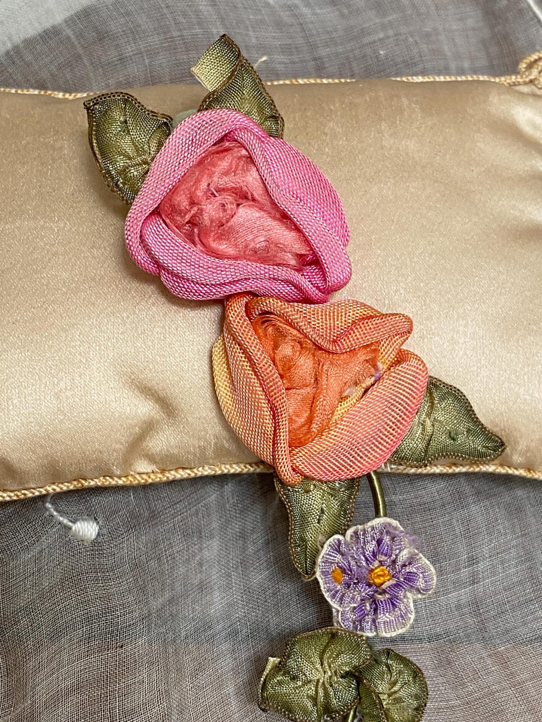Authentic Ribbon Work Wedding Silk Ribbon Antique Pink Roses - Etsy