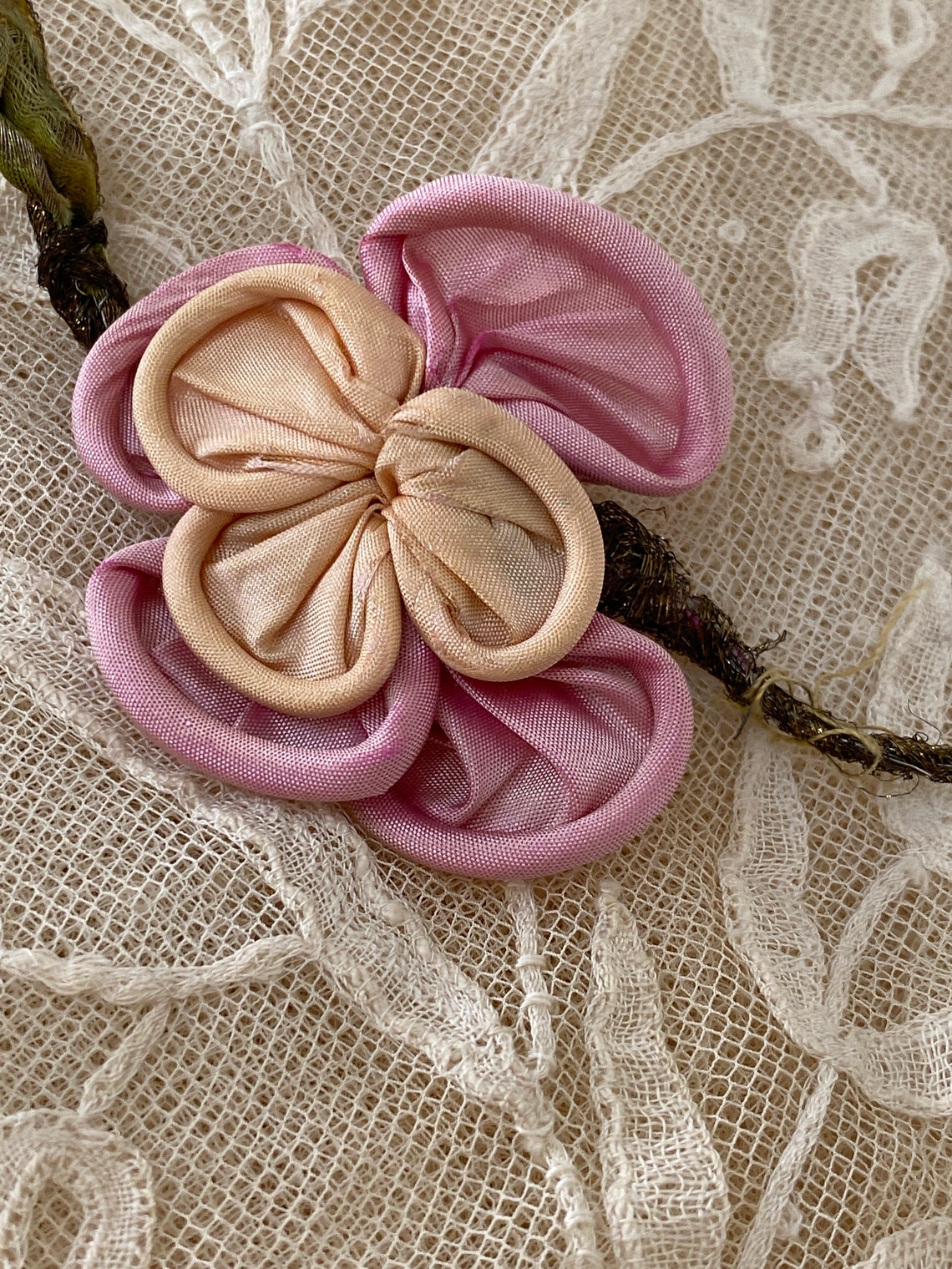 Antique Rare Ribbon Work Flower Great Colors Silk | Etsy