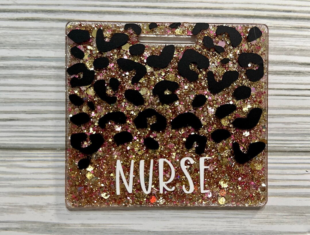 PERSONALIZED Glitter Leopard Print Badge Buddy, Custom Badge, ID Holder ...