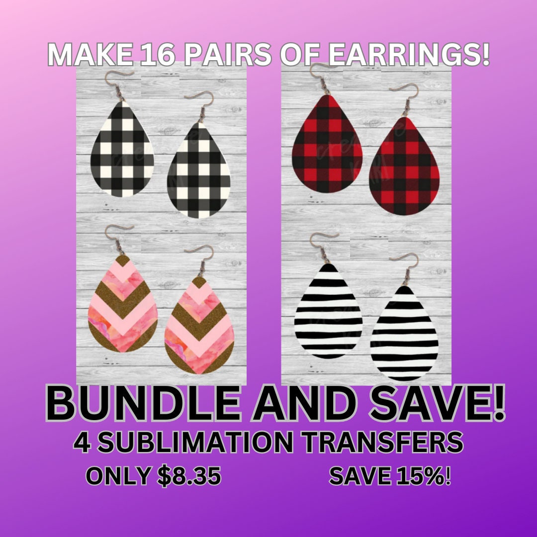 Sublimation Ready to Press Heat Transfer Bundle, Teardrop Earring ...