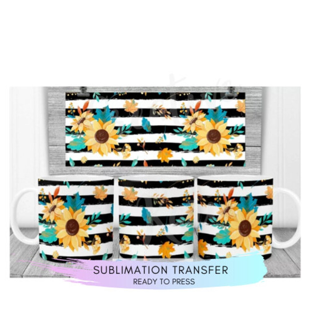 Heat Transfer Mug Designs Ready to Press, Floral Stripes Mug ...