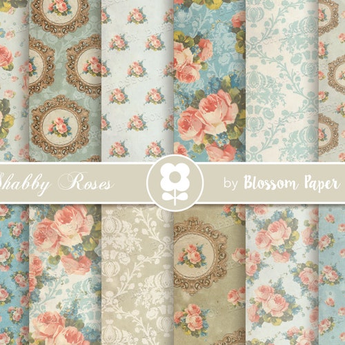 Blue Scrapbook Paper Vintage Digital Paper Rose Collage - Etsy
