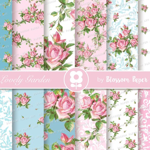 Shabby Chic Digital Paper: romantic Pink Blue - Etsy
