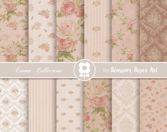 Digital Paper Shabby Chic Digital Paper Pack Roses Scrapbook - Etsy