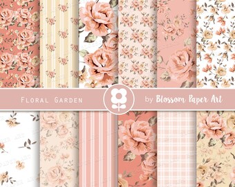 Pink Floral Papers Shabby Chic Digital Paper Pack Little | Etsy