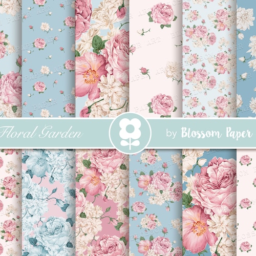 Pink Floral Papers Light Blue Floral Paper Pack Digital - Etsy