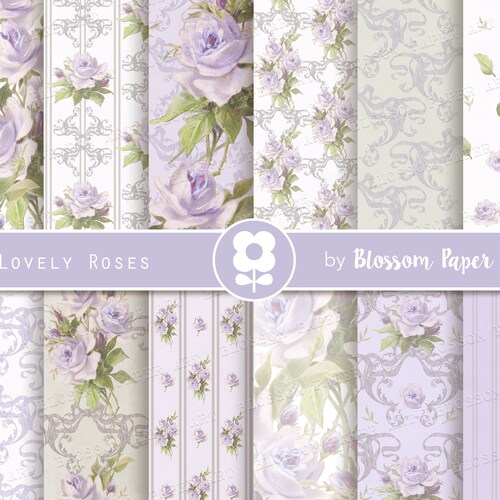 Purple Digital Paper Roses Scrapbook Paper Vintage Floral - Etsy
