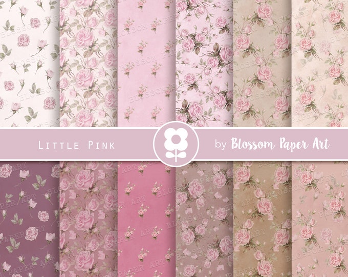 Pink Floral Papers Shabby Chic Digital Paper Pack Little - Etsy