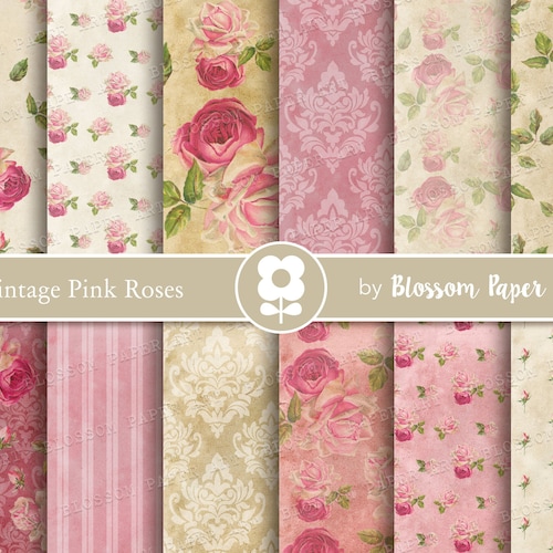 Vintage ROSE Digital Paper Floral Digital Paper Pack - Etsy