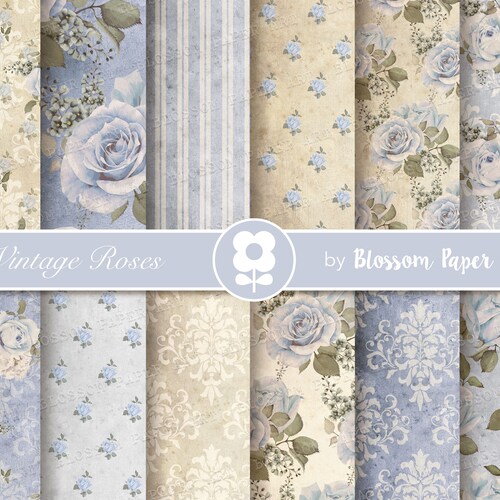 Blue Navy Digital Paper Pack Blue Floral Scrapbooking - Etsy