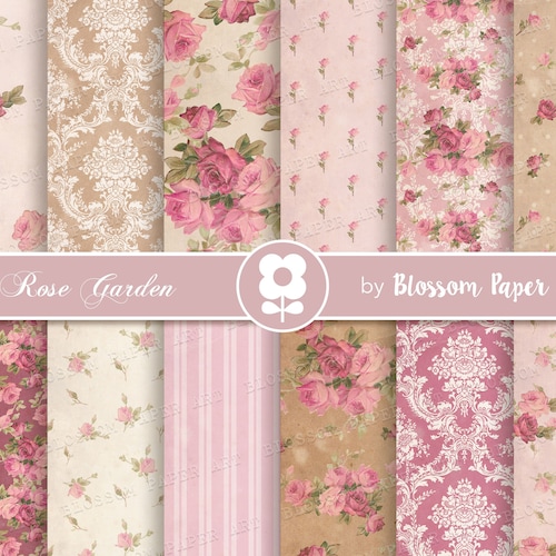 Vintage Digital Paper Roses Shabby Chic Scrapbook Paper Pack | Etsy